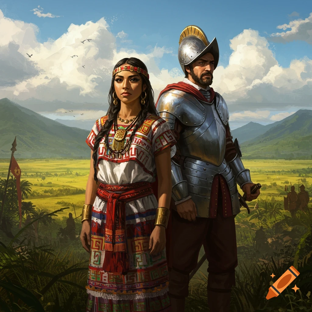 An illustration of an Indigenous woman in traditional attire and a ...