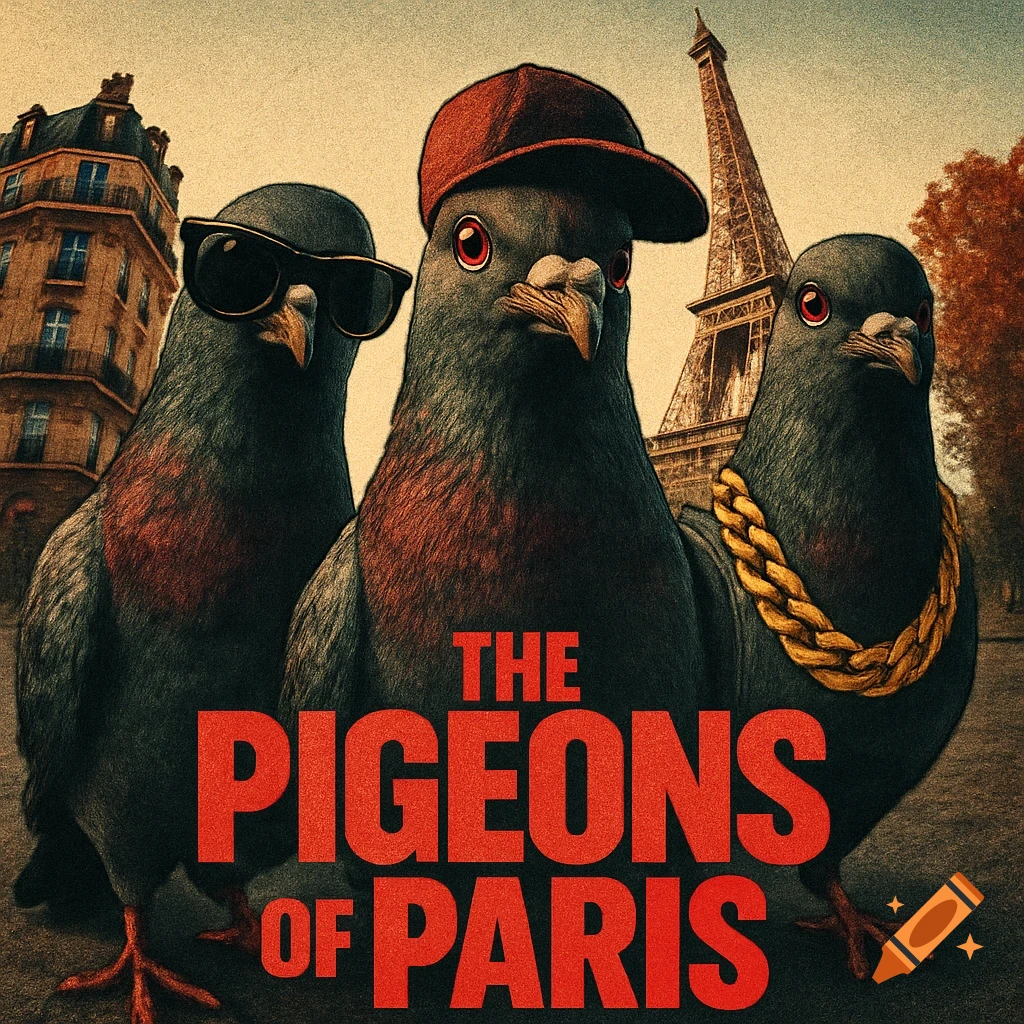 Three stylish pigeons wearing sunglasses, a cap, and a gold chain in ...