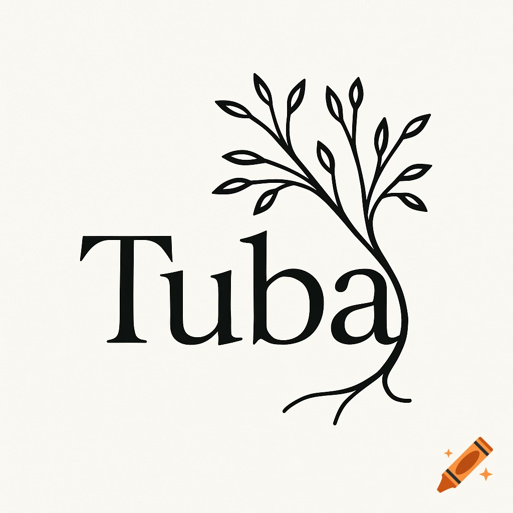 Minimalist black logo on a cream background, featuring the word "Tuba ...