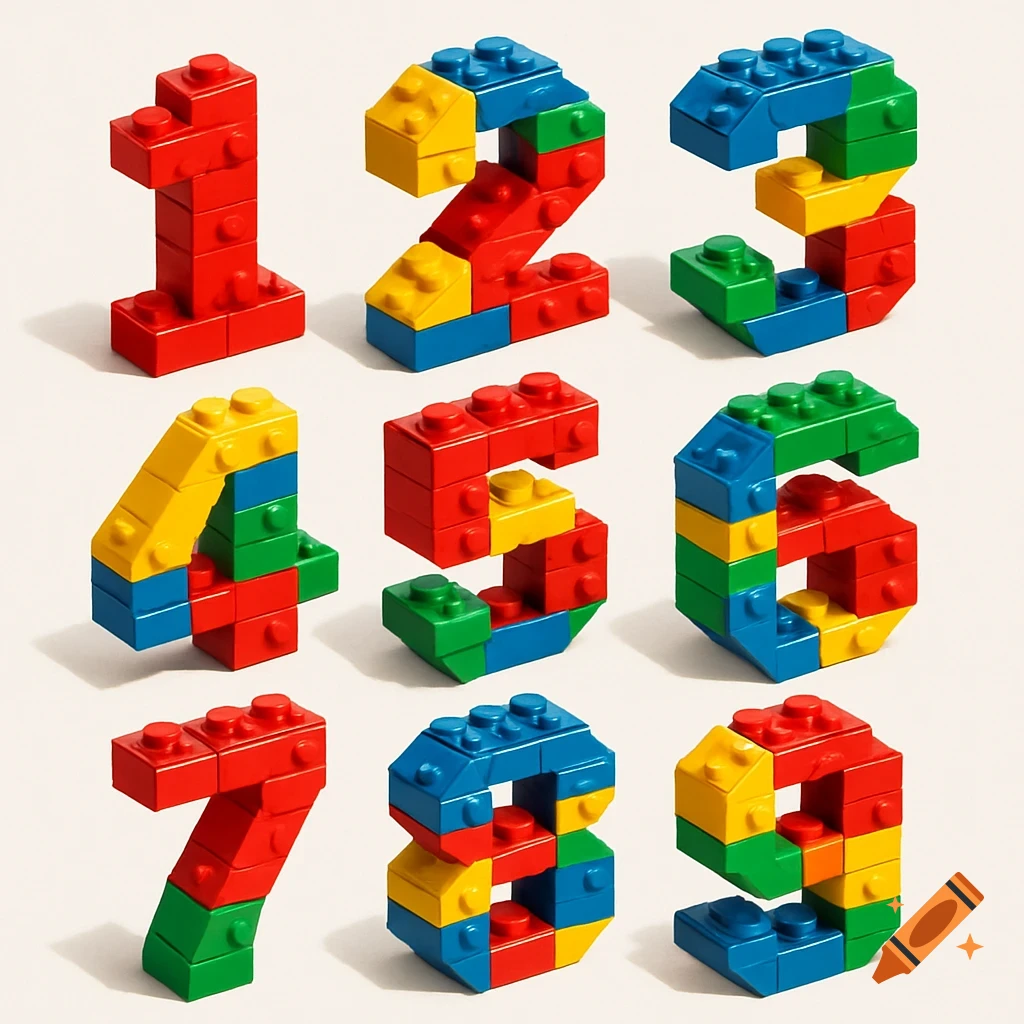 Colorful building blocks shaped into numbers 1 through 9, arranged in a ...