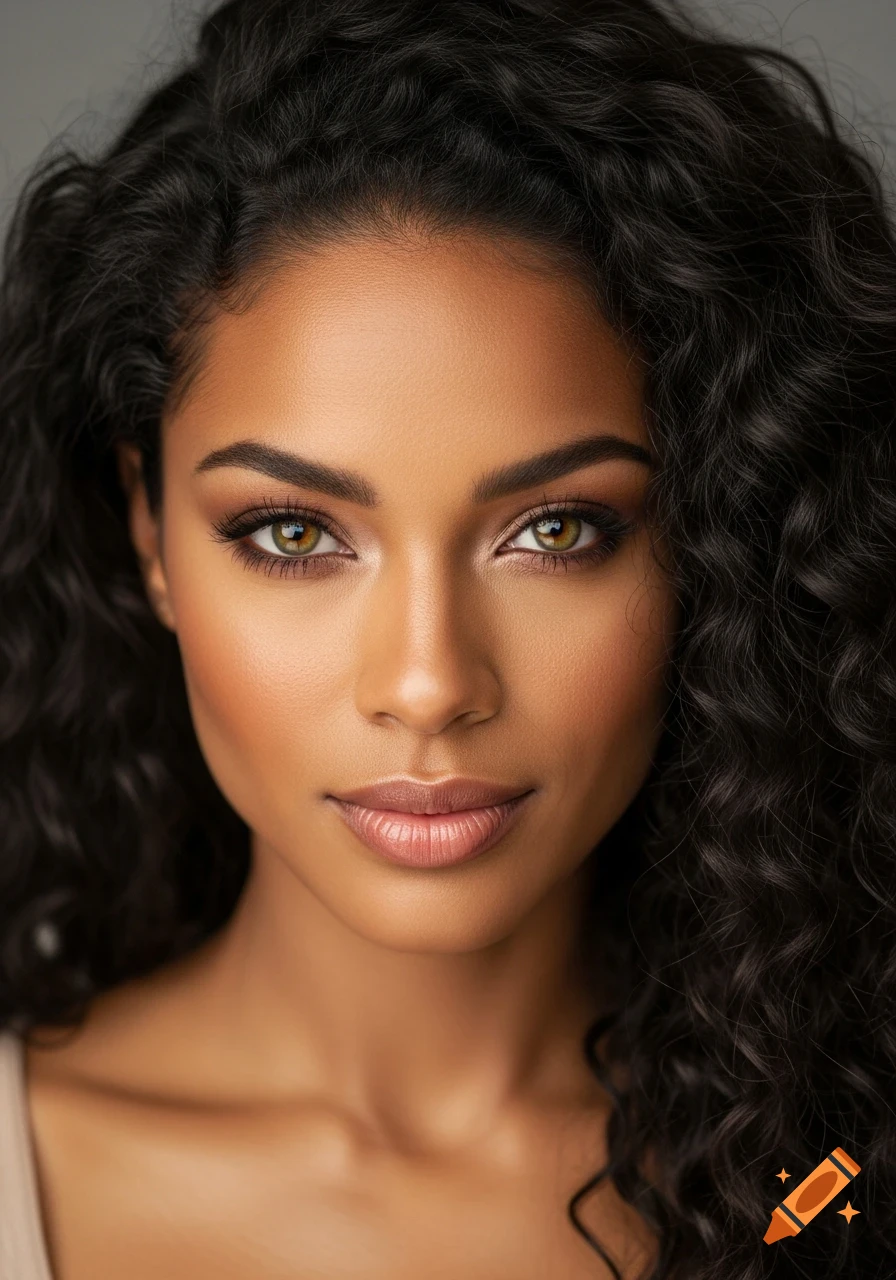 Ultra-realistic portrait of a stunning woman with warm golden-dark ...