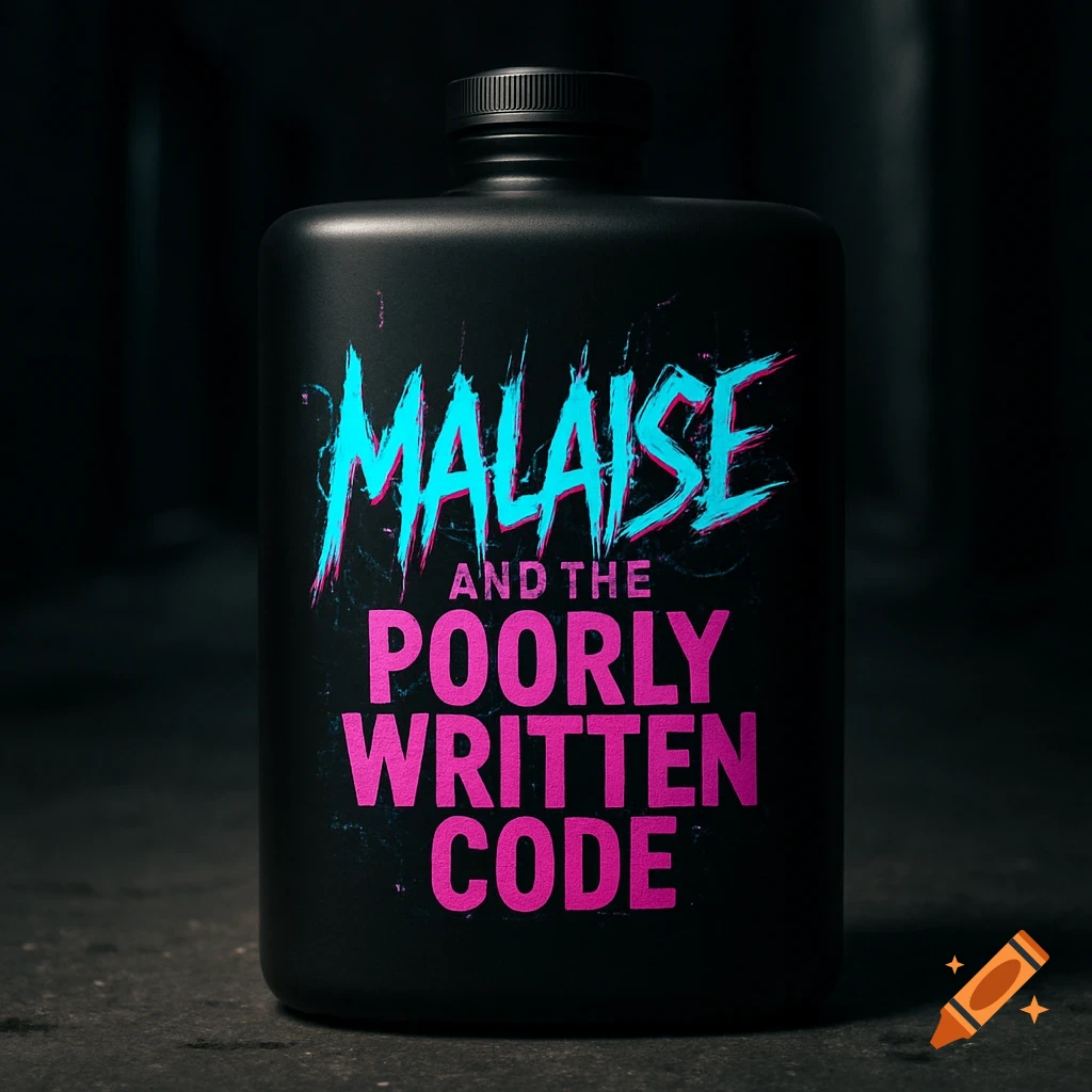 A black coffee flask with a neon blue and pink band logo that reads ...