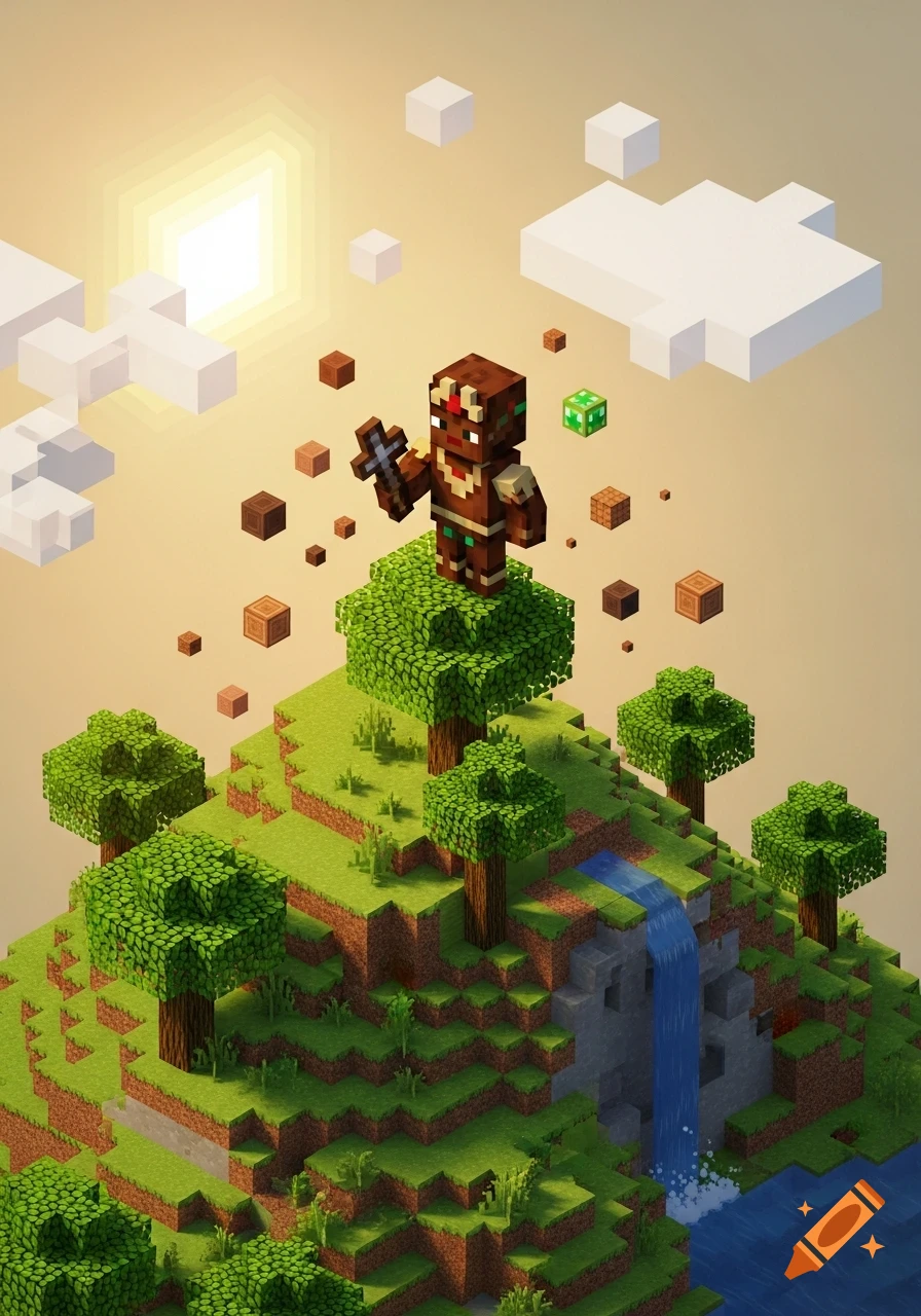 Minecraft-style isometric art of a character holding a pickaxe on a ...