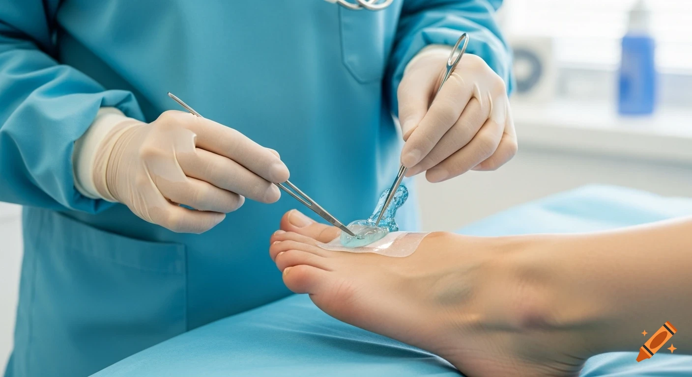 Gloved hands of a medical professional applying a hydrogel wound ...