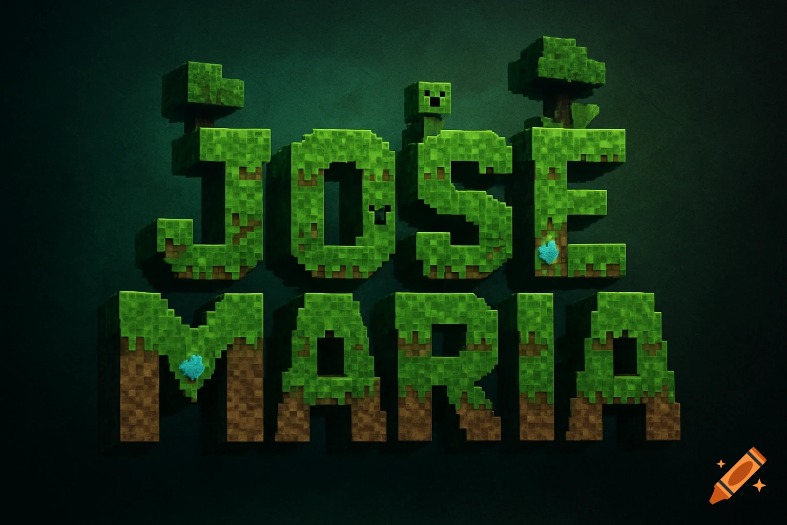 The name 'JOSE MARIA' is rendered in 3D blocky, pixelated green grass ...