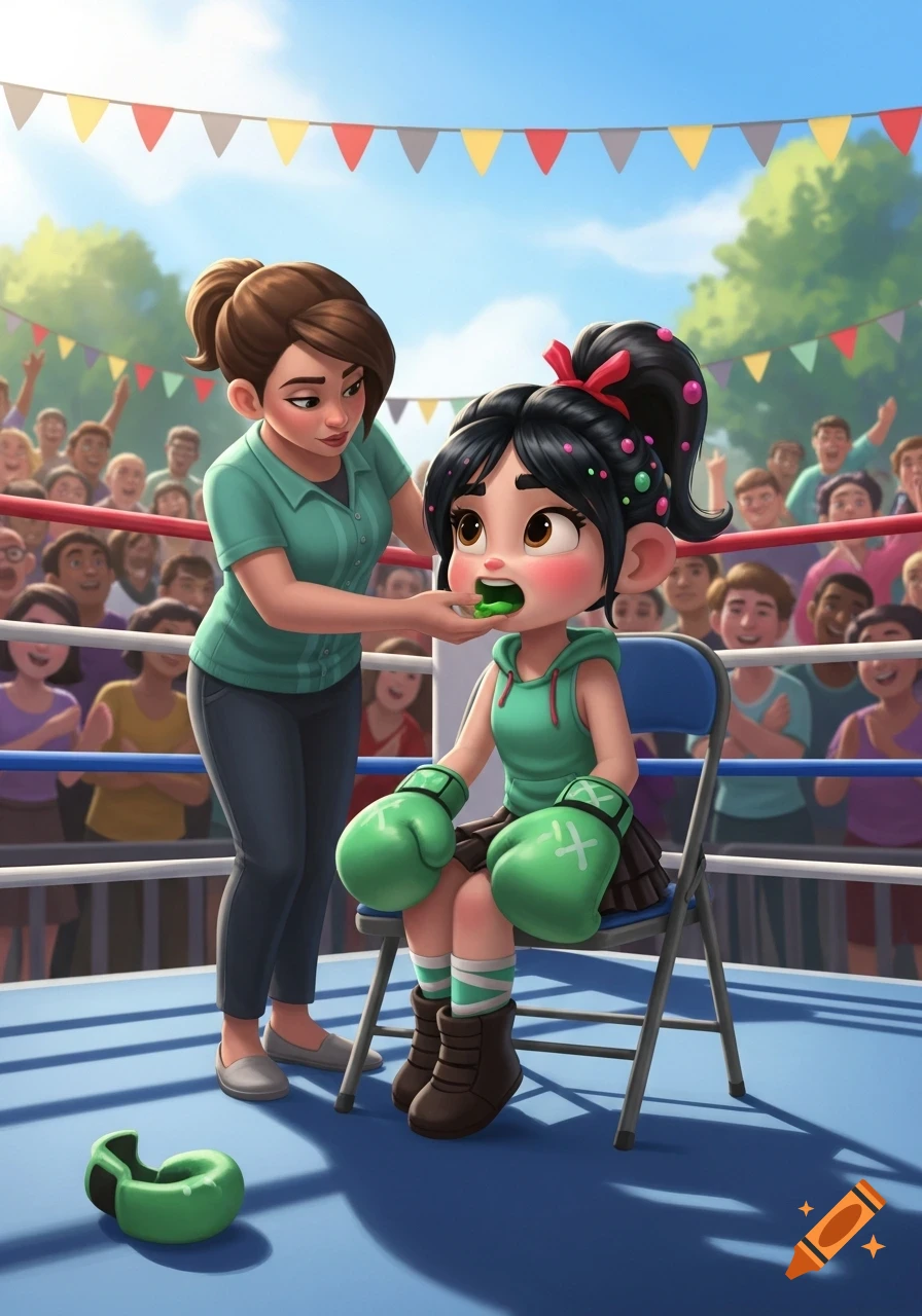 An adult woman helps Vanellope, a young animated girl from Wreck-It ...
