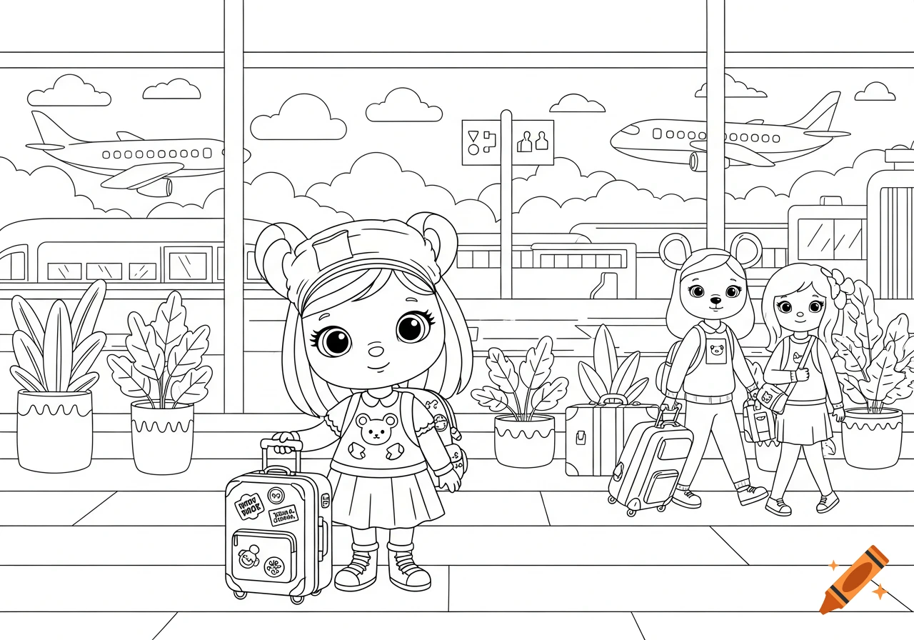 Line art coloring book illustration of a cartoon girl with mouse ears ...