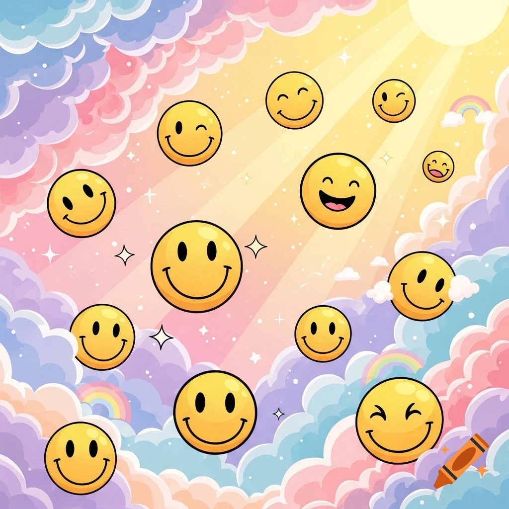 Multiple yellow smiley faces with various expressions float amidst ...