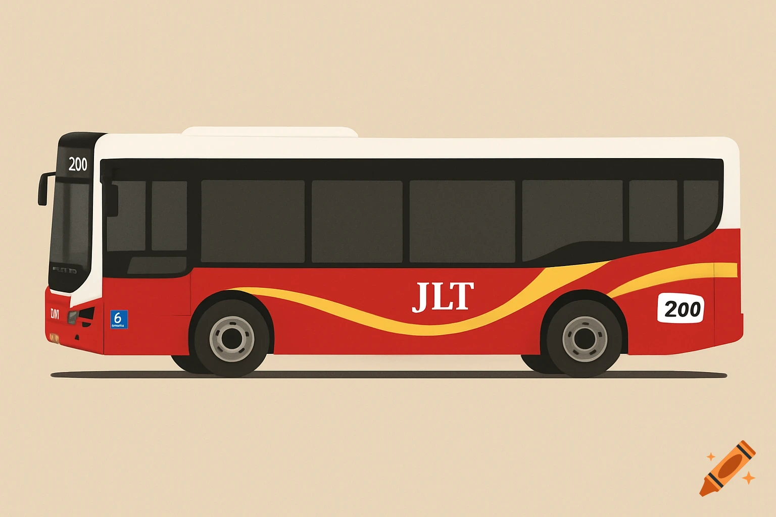 Flat template-style illustration of a red and white bus with yellow ...