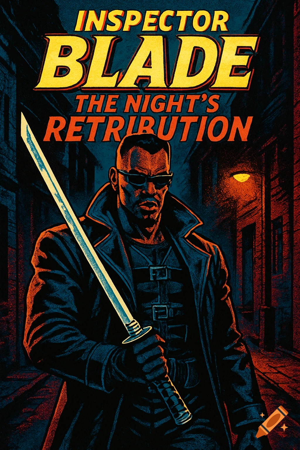 Comic book cover featuring a man in sunglasses and a long coat, holding ...