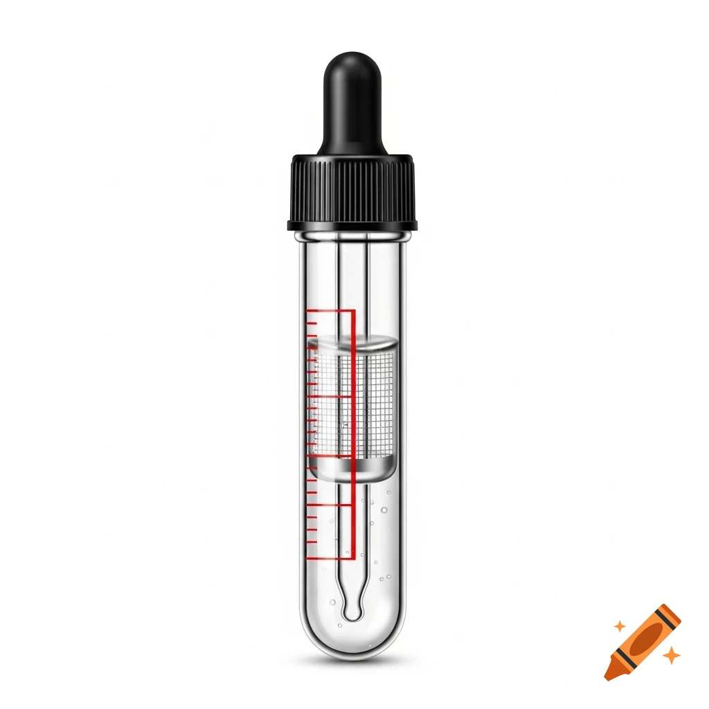 A clear test tube with a black dropper cap, a mesh filter inside, and a ...