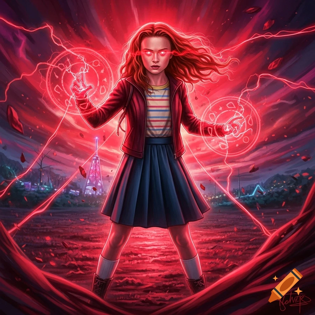 Digital art of Max from Stranger Things with glowing red eyes and ...