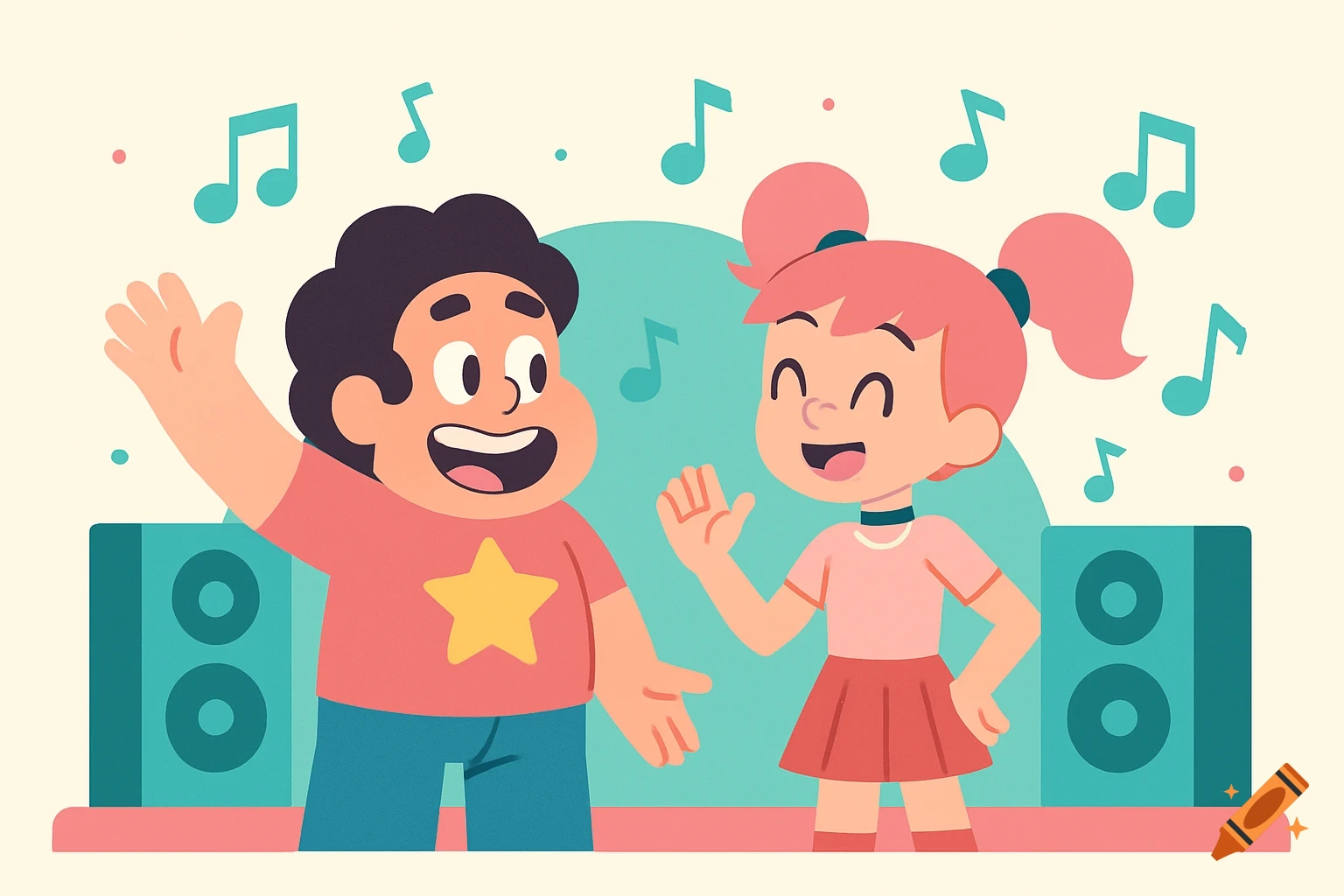 Cartoon illustration of Steven Universe and a pink-haired girl smiling ...