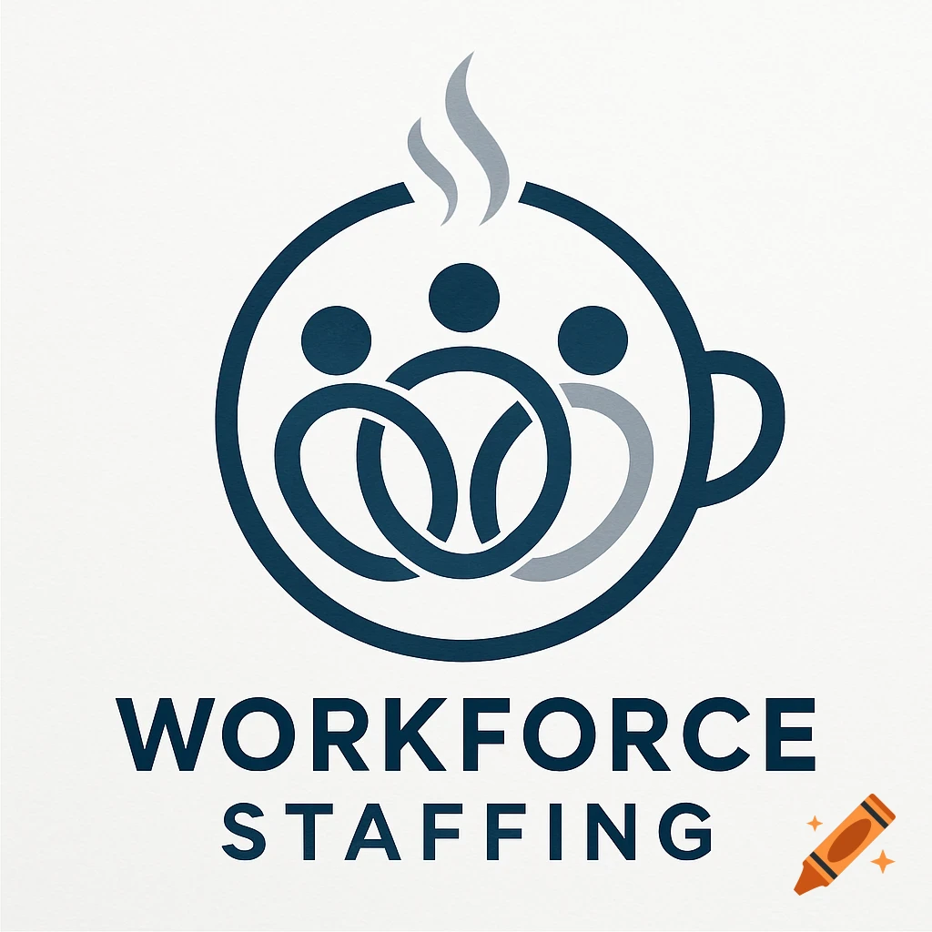 Logo for Workforce Staffing with three stylized people inside a coffee ...