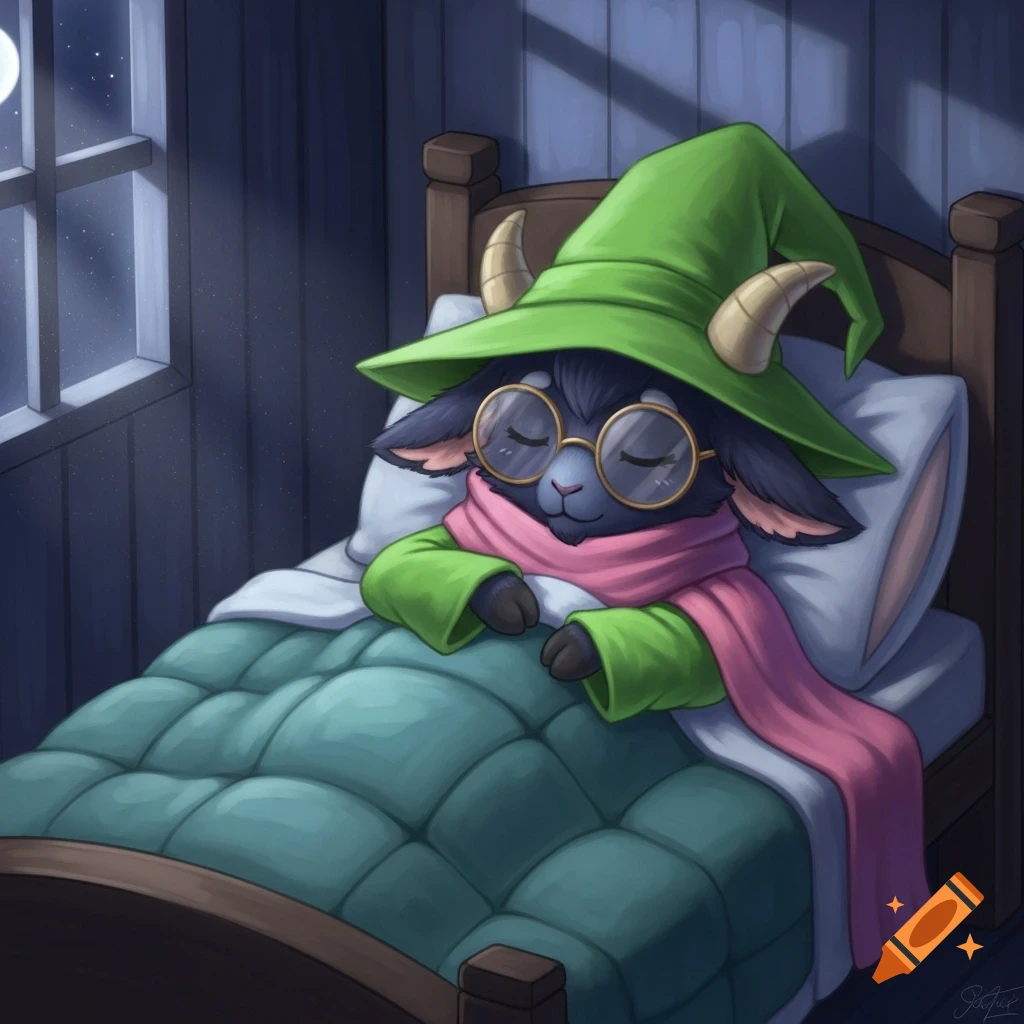 An illustration of Ralsei, a fluffy goat character in a green hat and ...