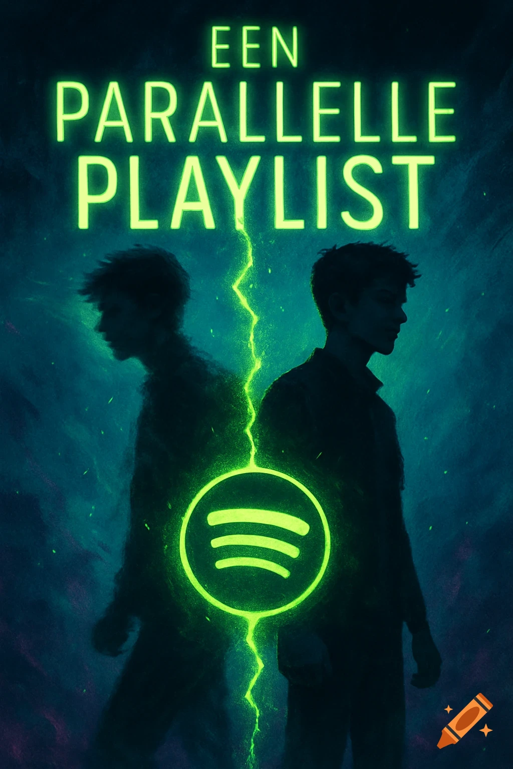 Cinematic book cover featuring two shadowy male figures back-to-back ...