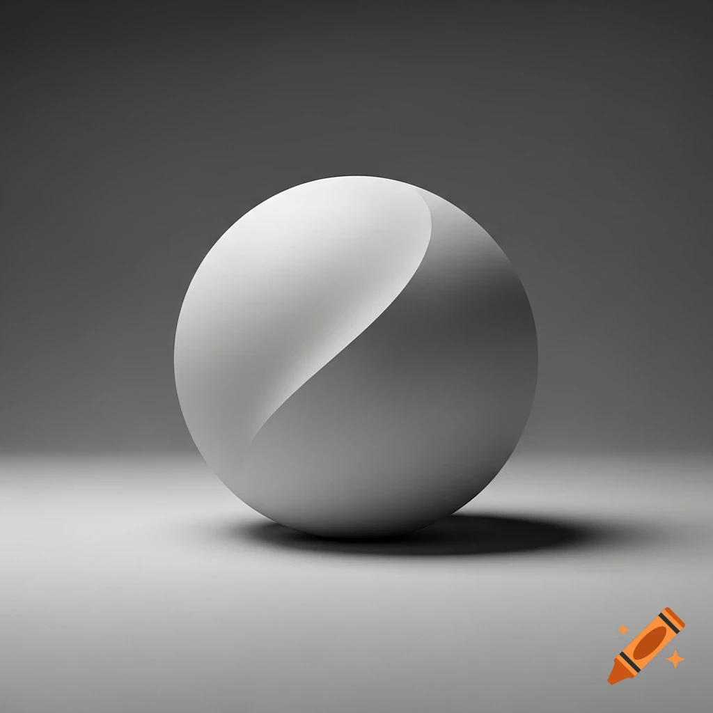 A minimalist image of a white sphere with a curved cut-out, casting ...