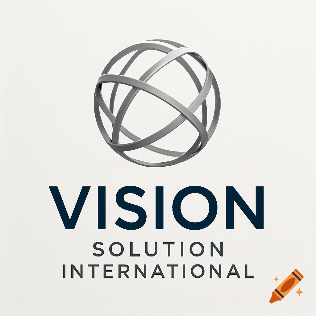 A corporate logo with a silver abstract globe above 'VISION SOLUTION ...