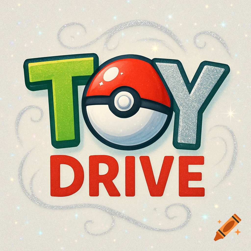 Logo for a toy drive featuring the word 'TOY' with a Pokeball as the 'O ...