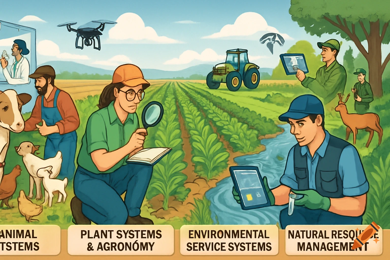 An infographic-style illustration depicting various agricultural ...