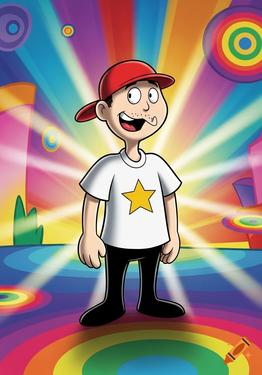 Cartoon character Homestar Runner smiles while standing in a vibrant ...