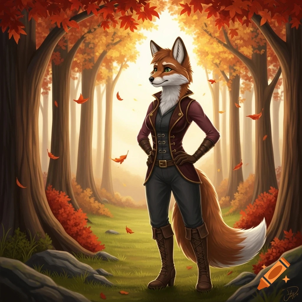 Illustrative anthropomorphic fox in a maroon jacket and dark pants ...