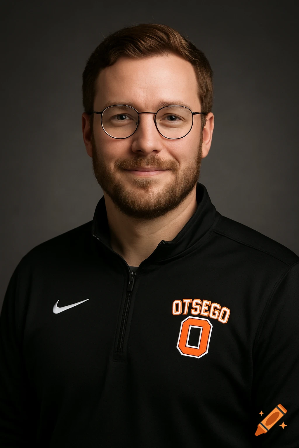 Professionally lit portrait of a smiling man with a beard and glasses ...