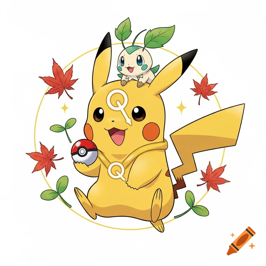 A cute Pokémon illustration of Pikachu holding a Pokeball, with a small ...