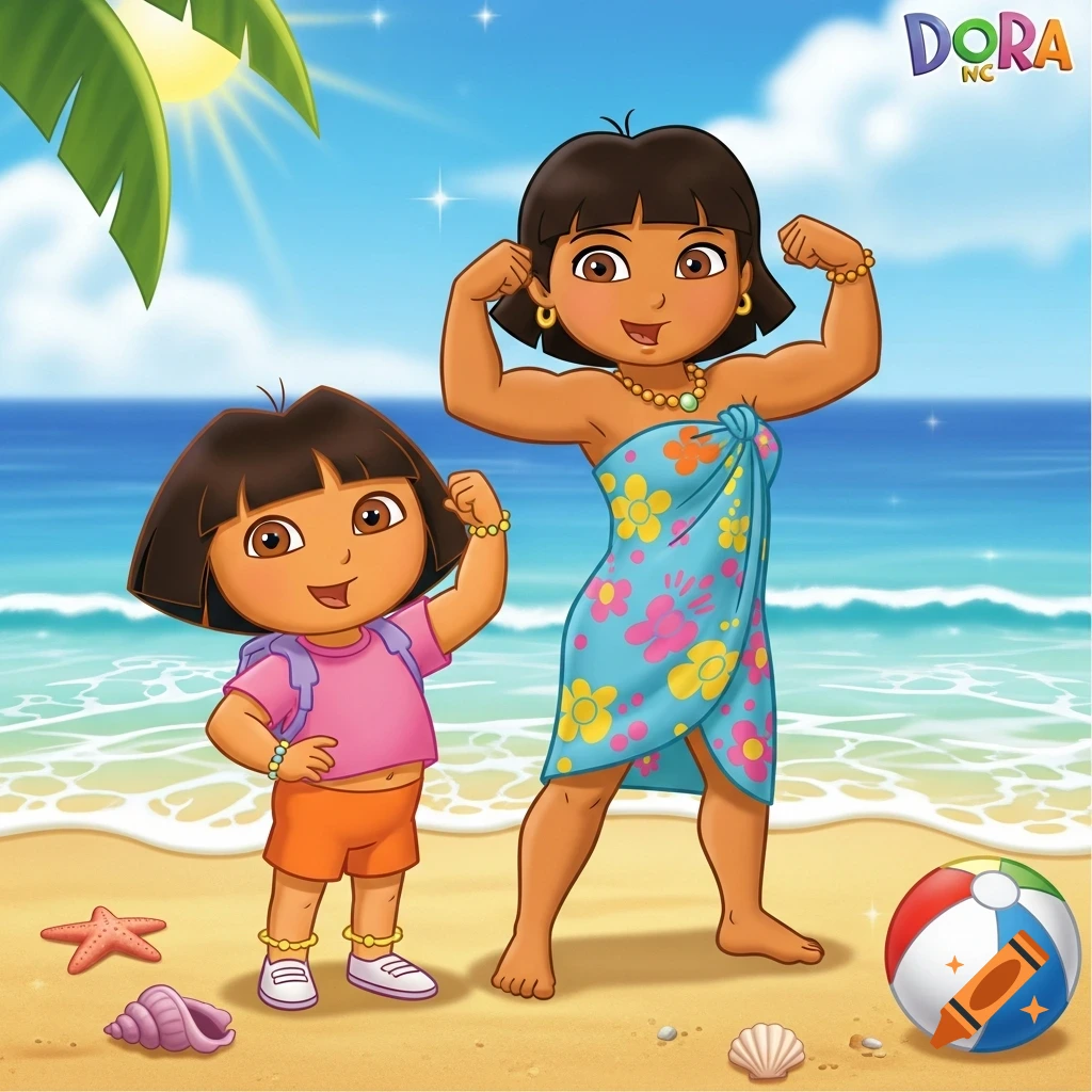 Dora the Explorer and her mother, Mami, flex their muscles at a sunny ...