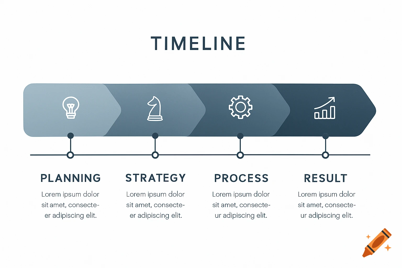A sleek blue-gray business timeline infographic with four stages ...