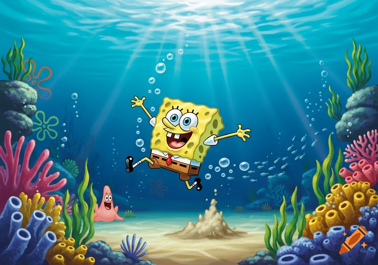 Spongebob SquarePants happily jumps underwater with Patrick Star amidst ...