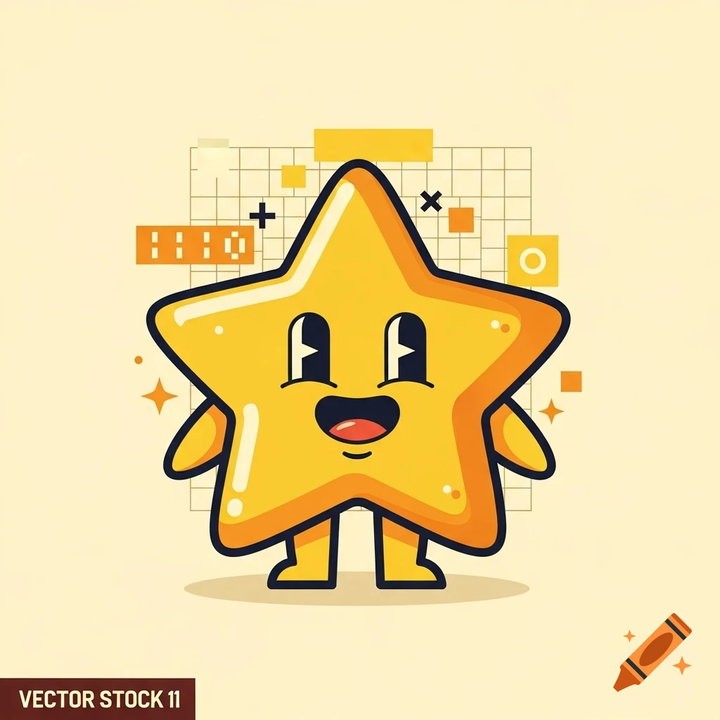 A happy, golden, anthropomorphic star character with a wide smile, arms ...
