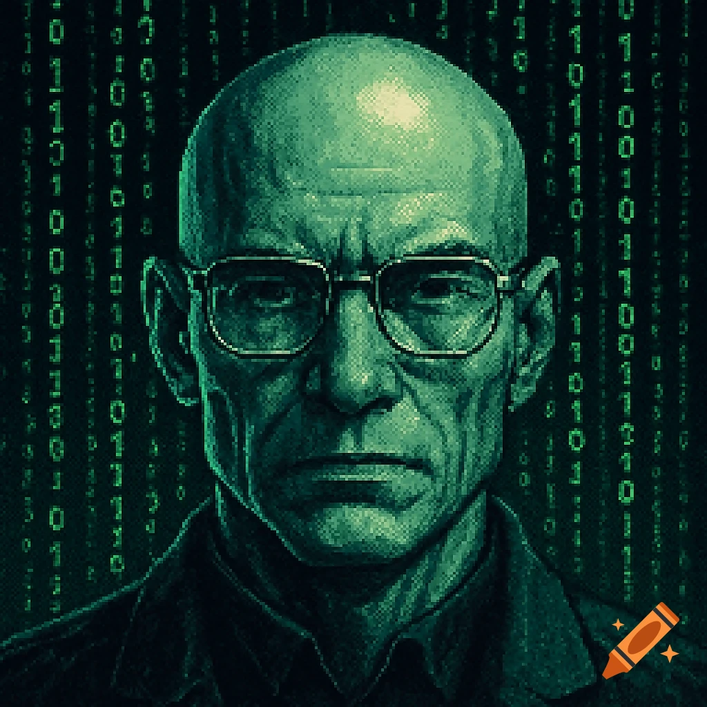 Pixel art portrait of a serious bald man with aviator eyeglasses ...