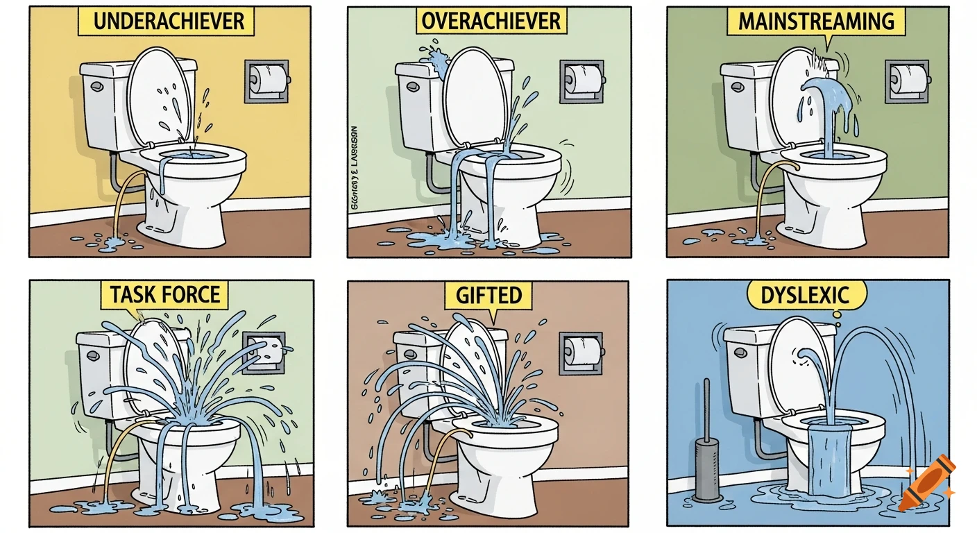 A six-panel cartoon comic depicting various urine stream scenarios with ...
