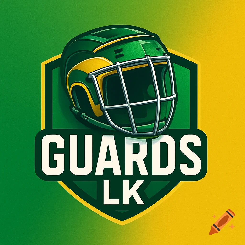 Green and yellow logo with a hurling helmet and 'GUARDS LK' text on a ...