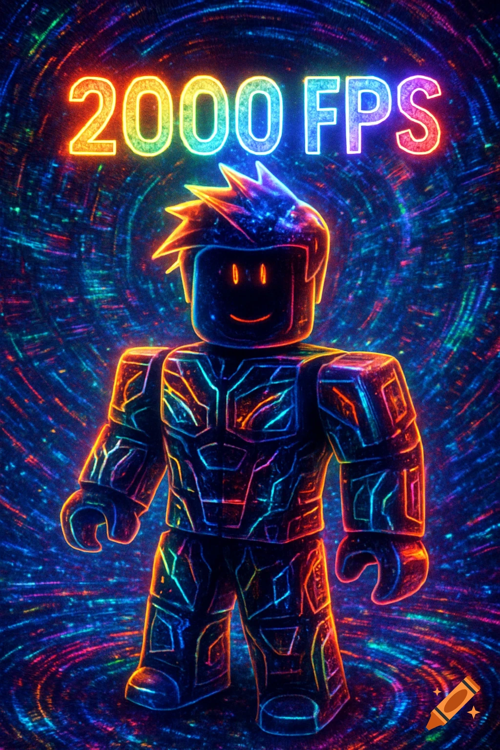 A glowing Roblox character with 2000 FPS text above its head, standing ...
