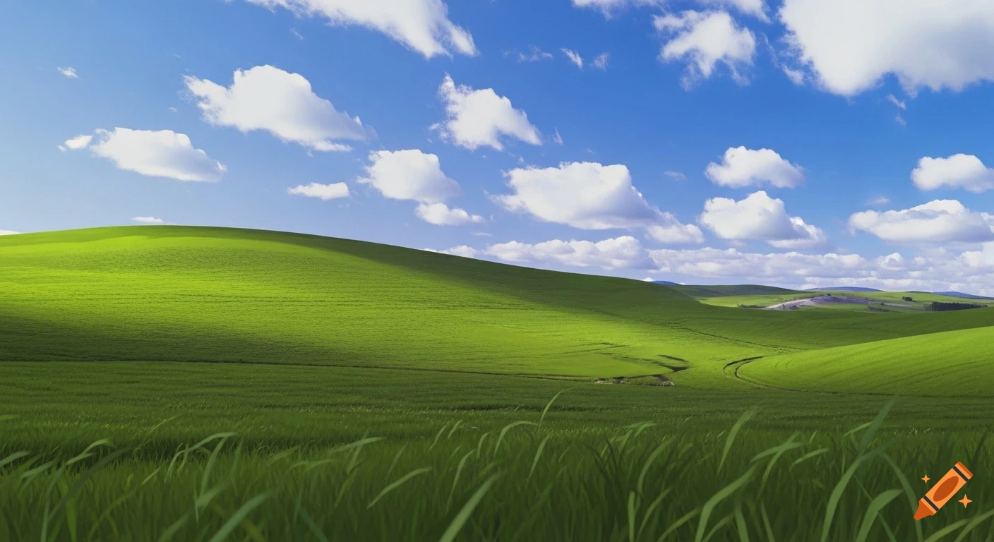 Vibrant green rolling hills under a blue sky with fluffy white clouds ...