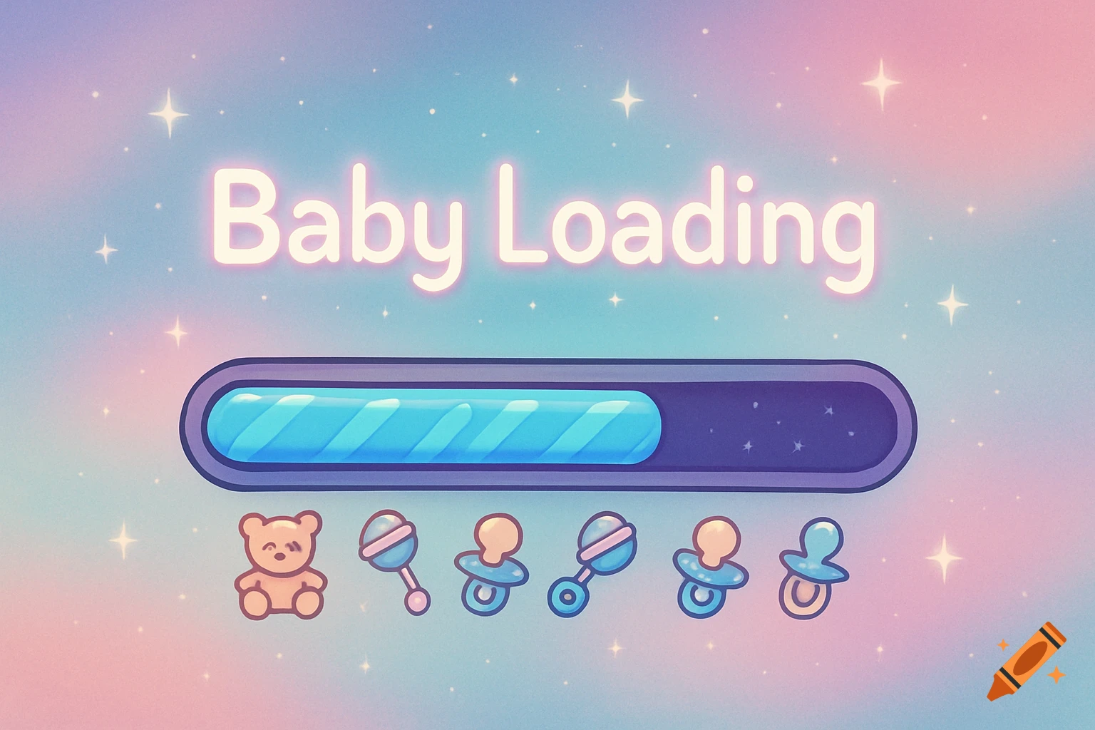 A cute, pastel-colored digital art image of a 'Baby Loading' progress ...