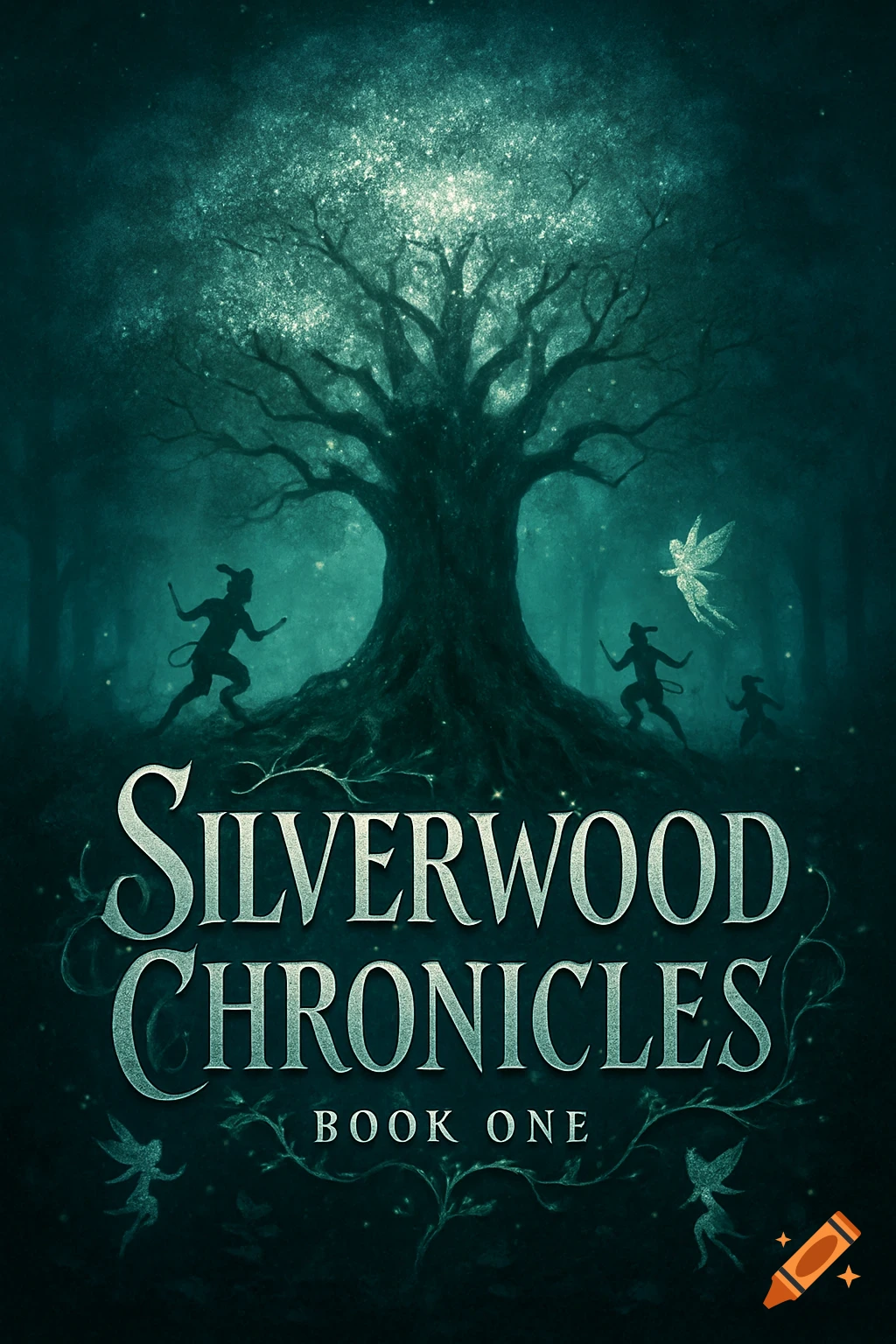 Mystical book cover featuring a large, glowing tree with silhouettes of ...