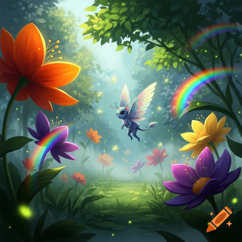 Vibrant illustration of a small, blue, winged fantasy creature flying ...