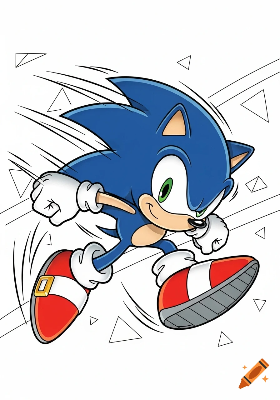 Sonic the Hedgehog running with speed lines and geometric shapes in the ...