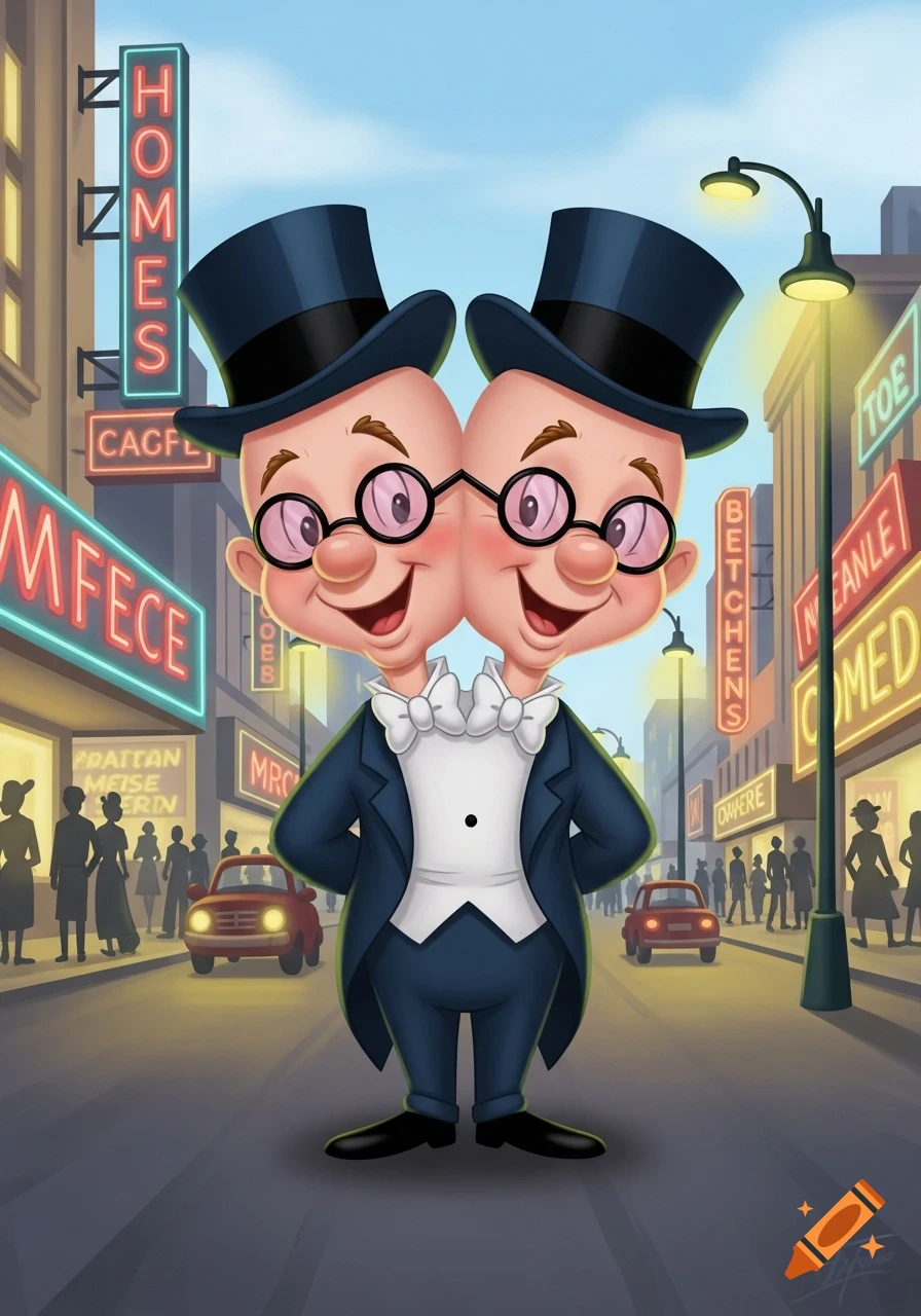 A cartoon illustration of a two-headed man resembling Mr. Magoo ...