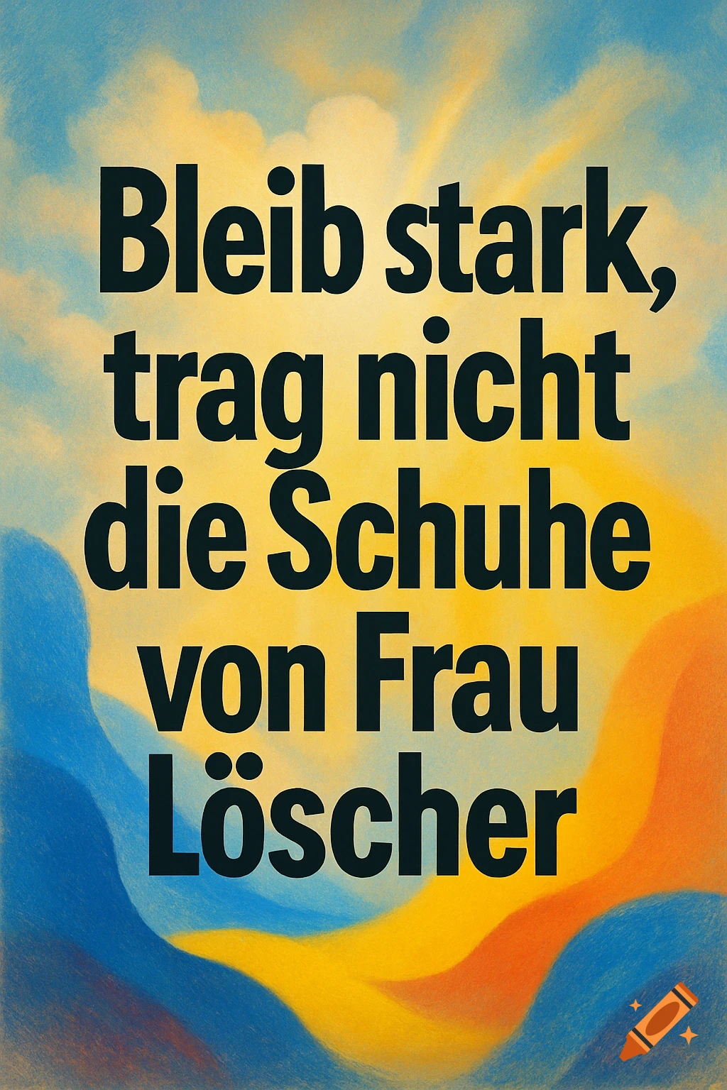 A vibrant poster with bold German text 'Bleib stark, trag nicht die ...
