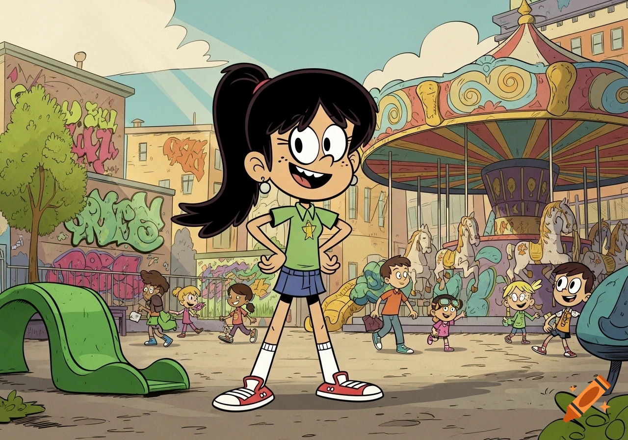 Sid Chang from The Loud House stands smiling in a colorful park with a ...