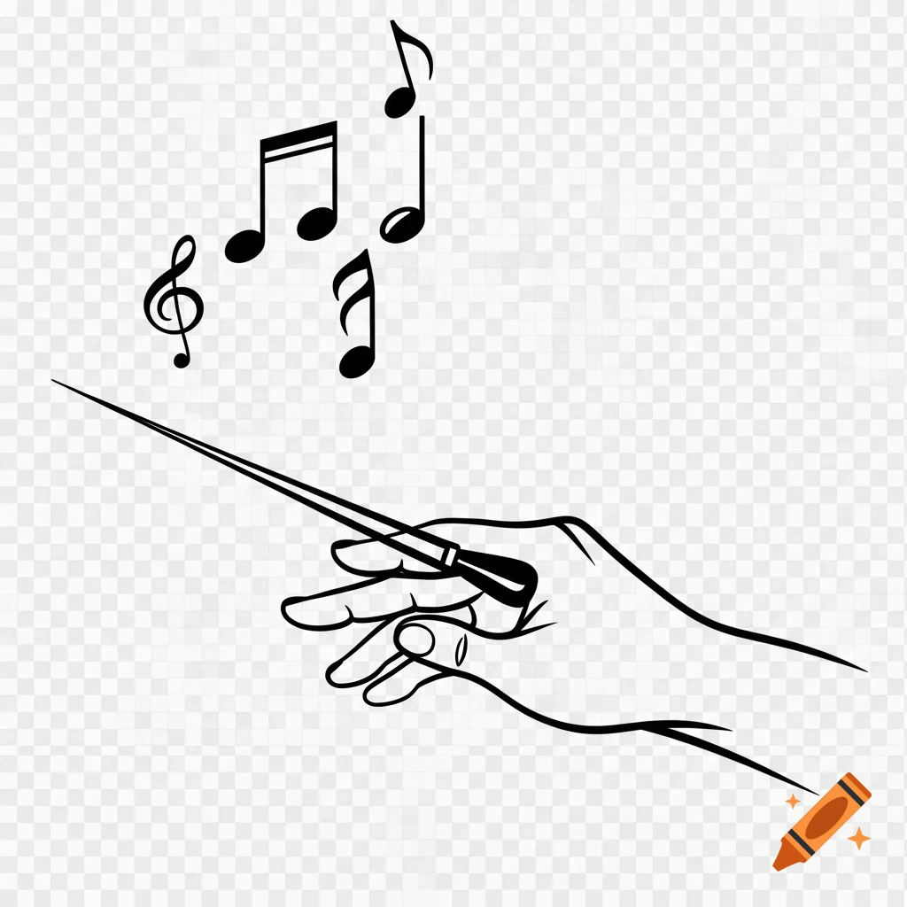 Minimalistic black and white line drawing of a hand holding a conductor ...