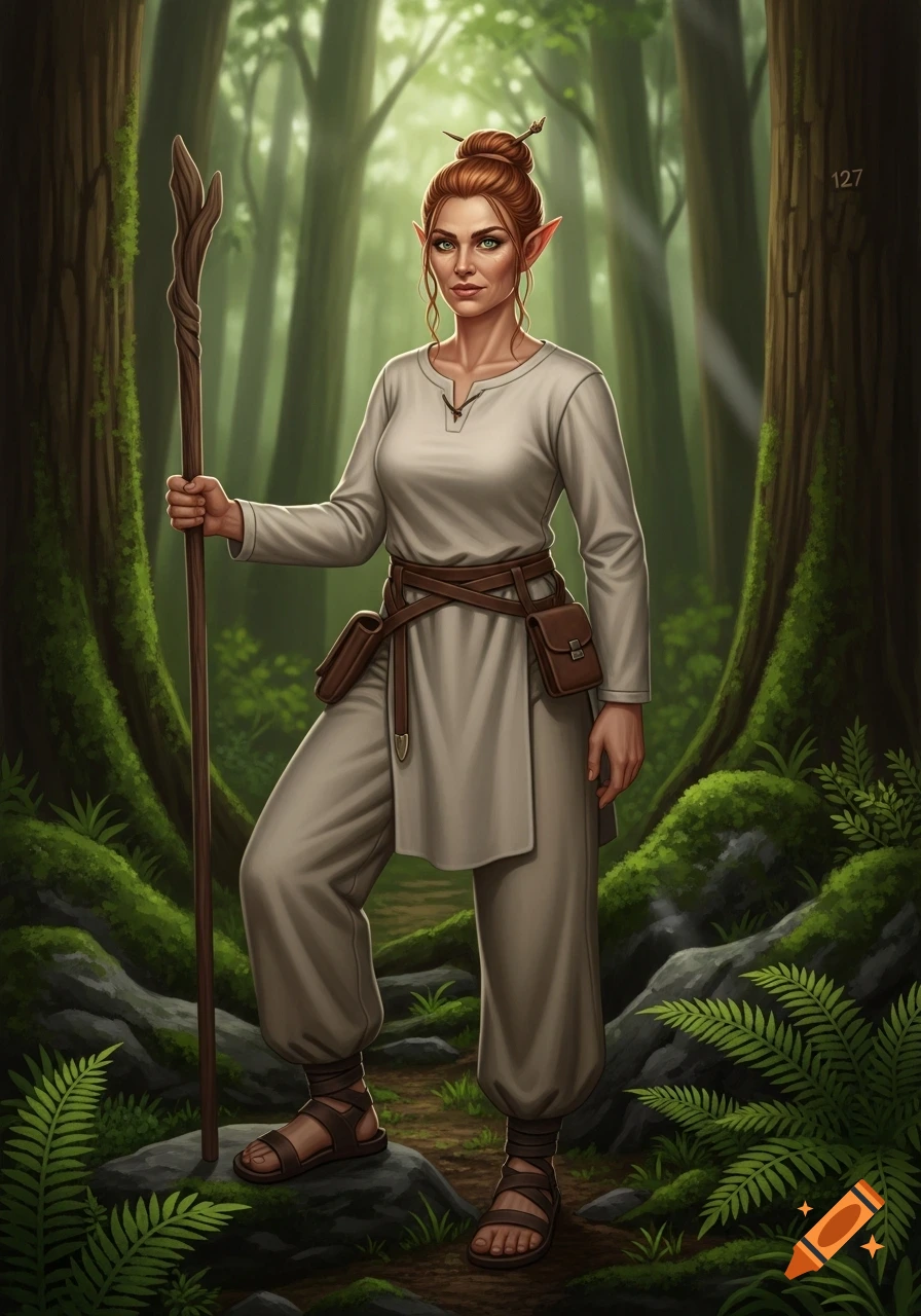 A full-body fantasy portrait of an athletic sylvan elf woman with ...