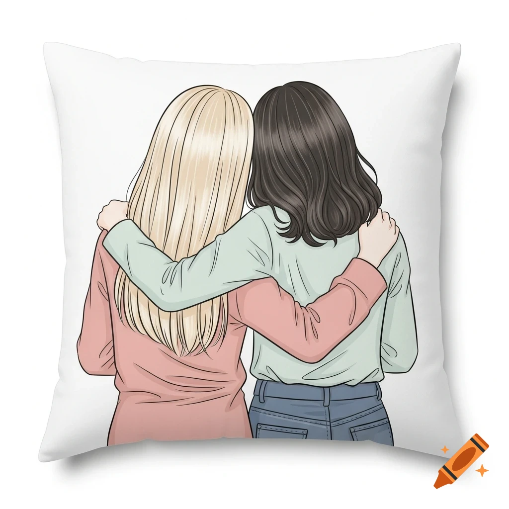 Illustration of two girls, one with blonde hair and one with dark hair ...
