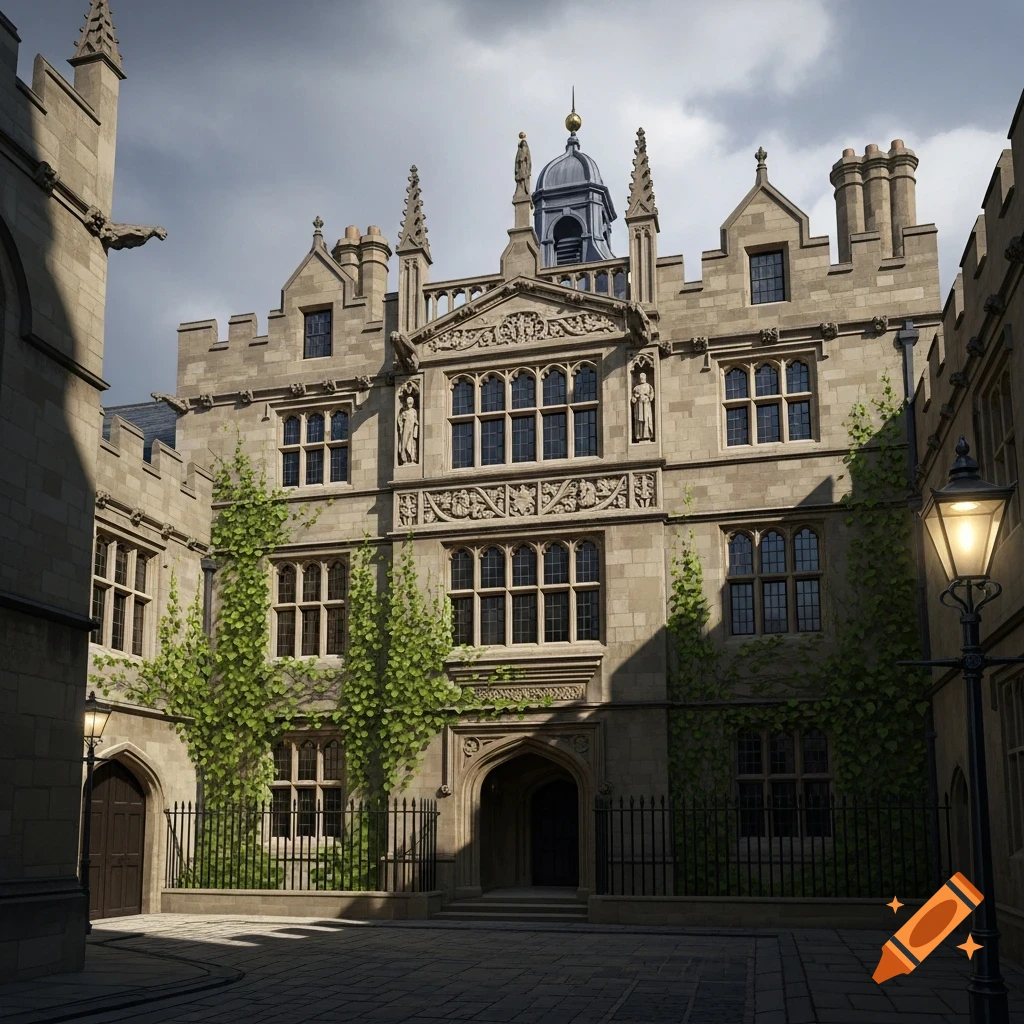 A grand, three-story gothic stone building with intricate carvings, a ...