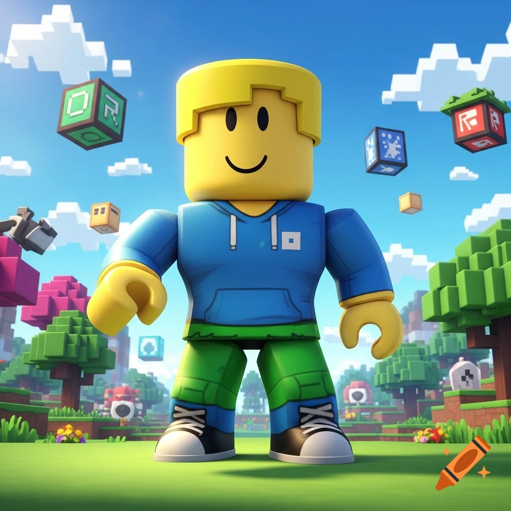 A Roblox-style character with a yellow head and blonde hair, wearing a ...
