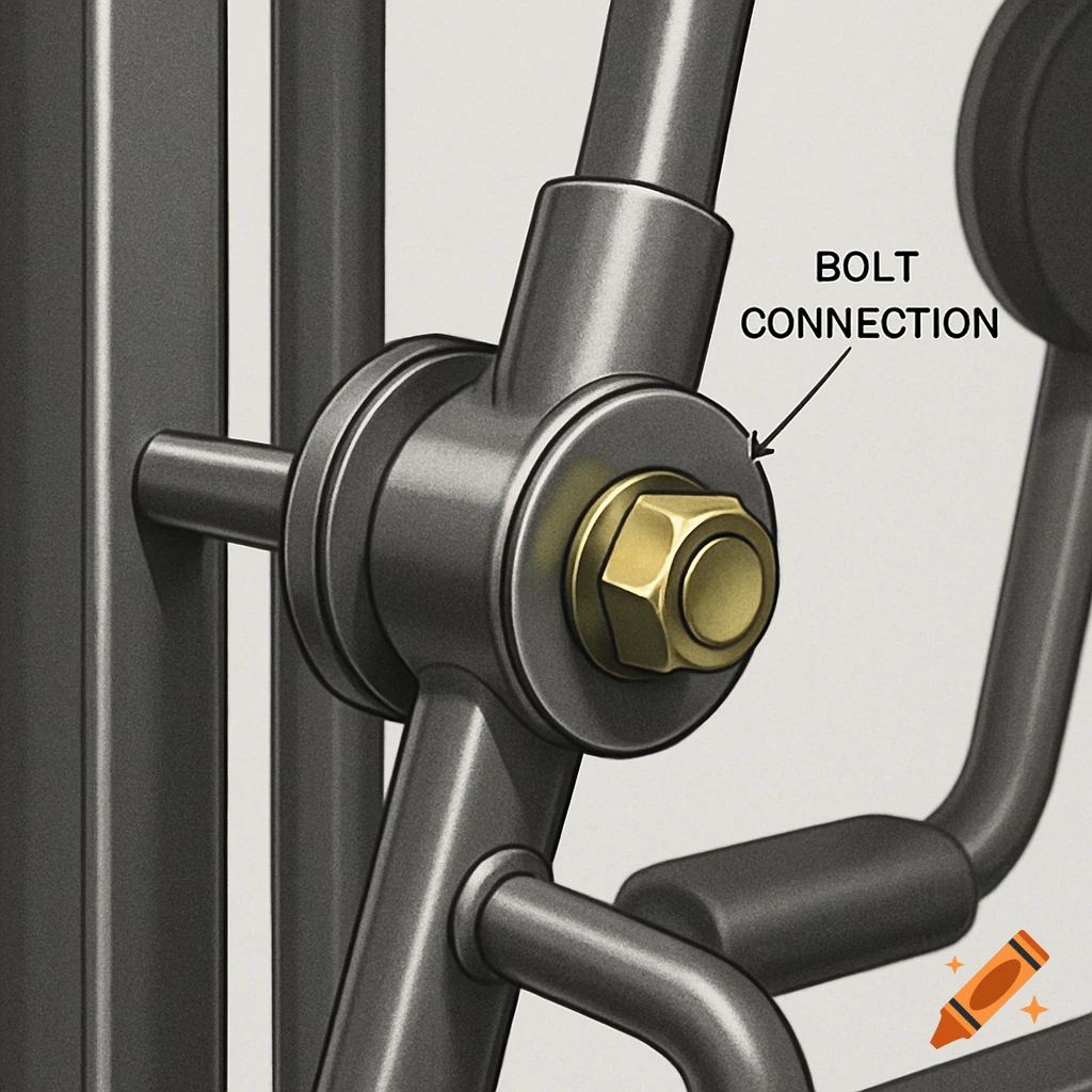 Close-up diagram of a gold bolt connection on a gray fitness machine ...